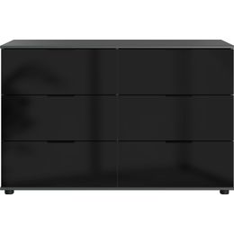 Schubkastenkommode wimex "Barcelona", schwarz (graphit, glas schwarz), B:130cm H:83cm T:41cm, Holzwerkstoff, Sideboards, Schubkastenkommode, mit Glaselementen auf den Schubk&auml;sten