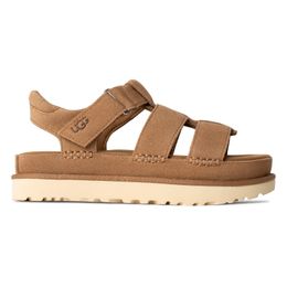 UGG Australia Plateausandale UGG "GOLDENSTAR STRAP", Damen, Gr. 6 (37), braun (chestnut), Veloursleder, unifarben, Schuhe Plateausandale, Plateausandale, Flat lmit weichem Fu&szlig;bett
