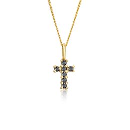 Silberkette Elli DIAMONDS "Halskette Kreuz Diamant Schwarz Brillantschliff (0.105 ct) 585 Gelbgold" Gr. 45, gold, Halsketten, Damen, Gelbgold 585, Silberkette