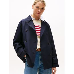 Trenchcoat Tommy Hilfiger "COTTON REG SHORT TRENCH COAT", Damen, Gr. 34, blau (desert sky), Web, Obermaterial: 100% Baumwolle, unifarben, regular fit h&uuml;ftbedeckend, M&auml;ntel Trenchcoat