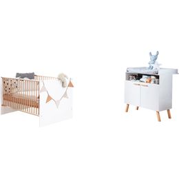 Babym&ouml;bel-Set TRENDTEAM "Mats", wei&szlig; (wei&szlig; melamin, eiche s&auml;gerau), ohne Matratze, B/H: 70cm x 140cm, FSC-zertifizierter Holzwerkstoff, Schlafzimmerm&ouml;bel-Sets, Babym&ouml;bel-Set, neutrales Design
