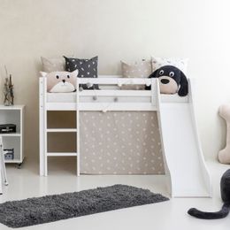 Hochbett Hoppekids "&laquo;Pets Silbergrau&raquo;", wei&szlig; (wei&szlig;, silber cloud grau, wei&szlig;, wei&szlig;), B:81cm H:9cm L:168cm, Bett: 100% Massivholz, Nordische Kiefer;Rutsche: MDF;Vorhang: 100% Baumwolle;Matratze: Waterlily-Schaum mit vertikalen L&uuml;ftungsschlitzen;Matratzenbezug: 23% Bambus, 77% Polyester, gesteppt mit Thermowolle, Hochbetten, Hochbett, Rutsche & Vorhang Grau und viel Auswahl