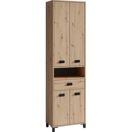 Hochschrank ByLiving "Wellness", braun (artisan eichefarben), B:54cm H:193cm T:31cm, FSC-zertifizierter Holzwerkstoff, Schr&auml;nke, Hochschrank, Badezimmer Hochschrank mit 4 T&uuml;ren und Schubkasten f&uuml;r viel Stauraum