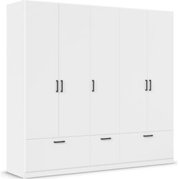 Dreht&uuml;renschrank Rauch "Kleiderschrank Schrank Garderobe W&auml;scheschrank BARI", wei&szlig; (alpinwei&szlig;), B:225cm H:210cm T:54cm, Holzwerkstoff, Schr&auml;nke, Dreht&uuml;renschrank, mit Schubk&auml;sten und modernem Griff in Graumetallic MADE IN GERMANY