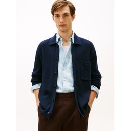 Cardigan Tommy Hilfiger "FISHERMAN RIB COACH", Herren, Gr. L, schwarz night navy, Strick, Obermaterial: 45% Polyamid, 30% Baumwolle, 25% Wolle, regular fit, Strickjacken Cardigan, normale Passform, mit halbgespreizten Kragen