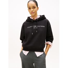 Kapuzensweatshirt Tommy Hilfiger "CORP LOGO MDRN HOODIE", Damen, Gr. L (40), schwarz, Sweatware, Obermaterial: 63% Baumwolle, 37% Polyester, bedruckt, regular fit, Rippb&uuml;ndchen, Sweatshirts Kapuzensweatshirt