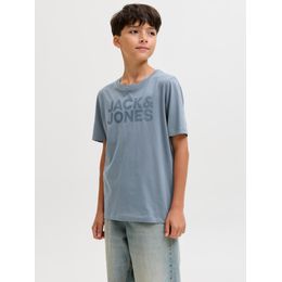 Jack & Jones Rundhalsshirt JACK & JONES JUNIOR "JJECORP stylisch, atmungsaktiv, pflegeleicht", Jungen, Gr. 152, blau mirage print:big tonal, Jersey, Obermaterial: 100% Baumwolle, bedruckt, regular fit normal, Rundhals, Shirts Rundhalsshirt, bedruckt, casual, regular fit, Jersey, Rundhals