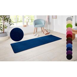 Teppich Hanse Home "Shashi" Gr. 11, blau (dunkelblau), B:80cm H:8,5mm L:200cm, Kunstfaser, Teppiche, Teppich, Kurzflor, Unifarben, L&auml;ufer, weich, Esszimmer, Kinderzimmer, Flur