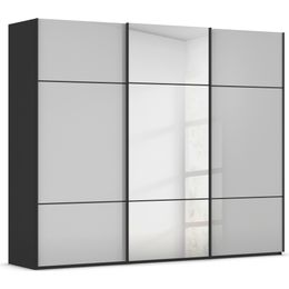 Schwebet&uuml;renschrank Rauch "Kleiderschrank Schrank Garderobe Schlafzimmerschrank SCALE-TRIO", grau (schwarz, glas seidengrau, griffleisten schwarz), B:271cm H:223cm T:68cm, Holzwerkstoff, Schr&auml;nke, Schwebet&uuml;renschrank, edle dreigeteilte Front mit 2 Zierleisten Spiegel/Glas MADE IN GERMANY