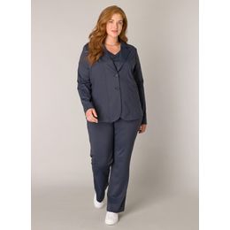 Jackenblazer Base Level Curvy "Leah", Damen, Gr. 44, blau (dunkelblau), Web, Obermaterial: 75% Polyamid, 25% Elasthan, unifarben, h&uuml;ftbedeckend, V-Ausschnitt, Blazer Jackenblazer, mit Reverskragen und Stretch