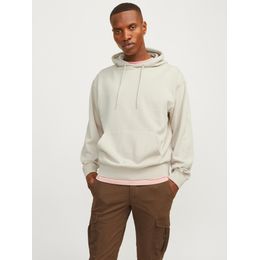 Jack & Jones Kapuzensweatshirt JACK & JONES "JJECHARGE SWEAT HOOD NOOS", Herren, Gr. S, gelb (moonbeam), angeraute Sweatware, Obermaterial: 60% Baumwolle, 40% Polyester, unifarben, loose fit taillenbedeckt, ohne Ausschnitt, B&uuml;ndchen, Sweatshirts Kapuzensweatshirt, mit Kapuze