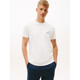 T-Shirt Tommy Jeans "TJM SIGN BACKPRINT", Herren, Gr. S, ecru, Single Jersey, Obermaterial: 100% Baumwolle, regular fit normal, Rundhals, Shirts T-Shirt, mit R&uuml;ckenprint, regular fit, Rundhals