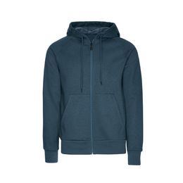 Sweatjacke TRIGEMA "TRIGEMA Sweatjacke mit Kapuze", Damen, Gr. S, blau (jeans, melange), 70% Baumwolle, 30% Polyester, Basic, lang, Rundhals, Sweatjacken Sweatjacke