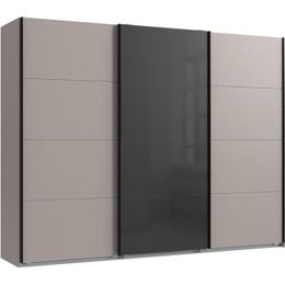Kleiderschrank wimex "Tilburg, Metallgriffe, Made in Germany", schwarz (saharagrau, durchg&auml;ngige t&uuml;rfront glas schwarz, absetzung grafit), B:270cm H:208cm T:65cm, Holzwerkstoff, Schr&auml;nke, Kleiderschrank, mit Schwebet&uuml;ren, jeweils 1 Glaselement, 180, 225 oder 270cm breit