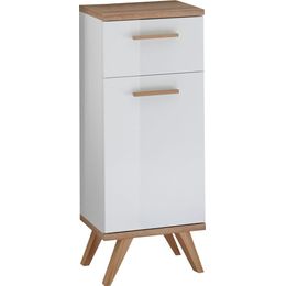 Unterschrank SAPHIR "Quickset 923 Badschrank mit 1 Schublade, 1 T&uuml;r, 35,5 cm, Wei&szlig; Glanz", wei&szlig; (wei&szlig; glanz, riviera eiche), B:35,5cm H:89,5cm T:33cm, Holzwerkstoff, Schr&auml;nke, Unterschrank, Badezimmer-Unterschrank inkl. T&uuml;rd&auml;mpfer, mit Holzgriffen