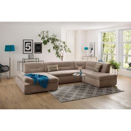 Wohnlandschaft Home Affaire "Avesa U-Form", braun (coffee), B:355cm H:80cm T:216cm, 95% Polyester, 5% Polyacryl, Sofas, Wohnlandschaft, Wahlweise mit Armteilverstellung und Bettfunktion, B/T/H: 355/216/80cm