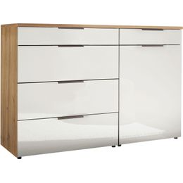 Kombikommode Wiemann "Como", wei&szlig; (bianco, eiche, dekor, glas wei&szlig;, schiefer), B:120cm H:91,2cm T:43cm, Floatglas, Holzwerkstoff, Metall, Sideboards, Kombikommode, vormontiert