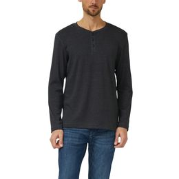 Langarmshirt s.Oliver, Herren, Gr. L, grau, schwarz, Web, Obermaterial: 48% Baumwolle, 47% Polyester, 5% Elasthan, unifarben, regular fit normal, Rundhals, Shirts Langarmshirt, mit Knopfleiste