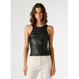 Ripptanktop Pepe Jeans "BIRDEY", Damen, Gr. L, 999schwarz, Rippstrick, Obermaterial: 96% Baumwolle, 4% Elasthan, leicht gl&auml;nzend, k&ouml;rpernah normal, Rundhals, Tops Ripptanktop, in gl&auml;nzender Optik