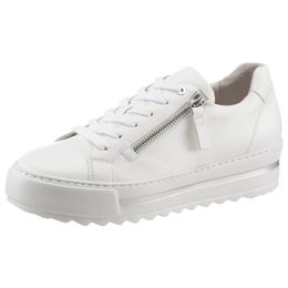 Plateausneaker Gabor "FLORENZ", Damen, Gr. 44, wei&szlig;, Kalbsleder, unifarben, Schuhe Plateausneaker, in Schuhweite G (=weit), Freizeitschuh, Halbschuh, Schn&uuml;rschuh, Topseller