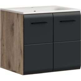 Waschbeckenunterschrank Welltime, nox oak nb, schwarz matt, B:60cm H:53cm T:30cm, Holzwerkstoff, MDF, Schr&auml;nke, Waschbeckenunterschrank, Florenz, Waschtisch inkl. Waschbecken, Nox Oak NB, 60 cm breit