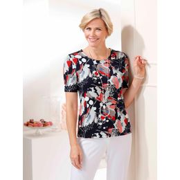 Kurzarmshirt CLASSIC "Shirt", Damen, Gr. 52, bunt (marine, koralle, bedruckt), 95% Viskose, 5% Elasthan, gemustert, mehrfarbig, Rundhals, Shirts Kurzarmshirt