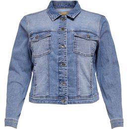Jeansjacke Only CARMAKOMA "CARWESPA LS JACKET", Damen, Gr. 54, blau (light, blau, used), Denim/Jeans, Obermaterial: 79% Baumwolle, 20% Polyester, 1% Elasthan, used, figurbetont kurz, 1-Knopf-Manschette, Jacken Jeansjacke, Topseller