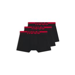 Boxershorts HUGO UNDERWEAR "TRUNK TR. SPLIT LOGO", Herren, Gr. L, 3 Stk., schwarz (schwarz 001), Jersey, Obermaterial: 67% Modal, 28% Baumwolle, 5% Elasthan, Unterhosen Boxershorts, enganliegend, kurzes Bein