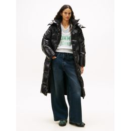 Steppmantel Tommy Jeans "TJW ALASKA GRID SHNY OVS DWN PFR", Damen, Gr. XS (34), schwarz, Web, Obermaterial: 100% Nylon, leicht gl&auml;nzend, unifarben, M&auml;ntel Steppmantel, mit gl&auml;nzender Oberfl&auml;che