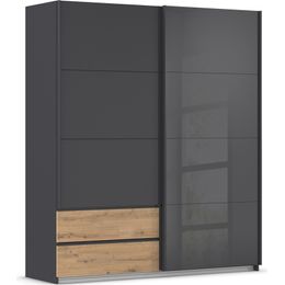 Schwebet&uuml;renschrank Rauch "Kleiderschrank Schrank Garderobe ELARA Glast&uuml;r/Grauspiegel", grau (graumetallic, eiche artisan, glas basalt), B:181cm H:210cm T:62cm, Holzwerkstoff, Schr&auml;nke, Schwebet&uuml;renschrank, praktische Schubladen optional farblich abgesetzt MADE IN GERMANY