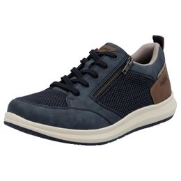 Sneaker Rieker, Herren, Gr. 47, blau (jeansblau, braun), Lederimitat, Textil, Schuhe Sneaker, Halbschuh, Freizeitschuh, Schn&uuml;rschuh mit seitlichem Rei&szlig;verschluss, Topseller