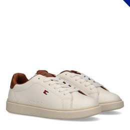 Sneaker Tommy Hilfiger, Damen, Gr. 39, wei&szlig;, cognac, Lederimitat, Schuhe Sneaker, Schn&uuml;rschuh, Halbschuh Retro Sneaker mit Logoverzierung