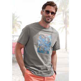T-Shirt John Devin, Herren, Gr. M (48/50), grau, Jersey, Obermaterial: 100% Baumwolle, bedruckt, regular fit normal, Rundhals, abgesteppte Kante, Shirts T-Shirt, Rundhalsshirt mit Surf -Aufdruck aus reiner Baumwolle