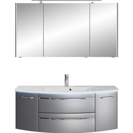 Badm&ouml;bel-Set SAPHIR "Serie 7045 2-teilig Mineralmarmor-Waschtisch mit LED-Spiegelschrank", grau (stahlgrau metallic), B:133,2cm H:200cm T:49,8cm, Holzwerkstoff, Kastenm&ouml;bel-Sets, Badm&ouml;bel-Set, Badezimmer-Set 133,2 cm breit, inkl. T&uuml;rd&auml;mpfer, 5 T&uuml;ren, 2 Schubladen