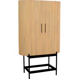 Mehrzweckschrank Sit, beige (natur, schwarz), B:100cm H:172cm T:40cm, Massivholz, Metall, Schr&auml;nke, Mehrzweckschrank, Lamellen-Design im Retro Stil