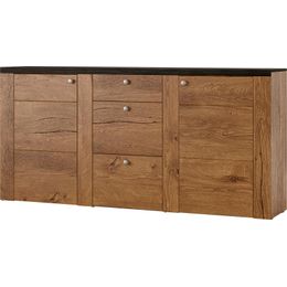Sideboard OTTO HOME "Larona, zeitlose Kommode mit 2 T&uuml;ren, 3 Schubk&auml;sten, T&uuml;rkommode", braun (eichefarben lefkas, schwarzwood), B:176cm H:85cm, Sideboards, Sideboard, H&ouml;he 84 cm, viel Stauraum, Anrichte mit dekorativer Rahmenoptik