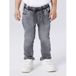 Schlupfjeans name it "NMMRYAN SLIM SWE JEANS 2472-TH NOOS", Jungen, Gr. 86, N-Gr, grau denim, Denim/Jeans, Obermaterial: 70% Baumwolle, 27% Polyester, 3% Elasthan, unifarben, regular fit lang, Jeans Schlupfjeans, im Jogging Style