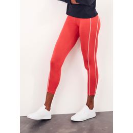 H.I.S. Leggings H.I.S, Damen, Gr. 36/38, N-Gr, rot, Single Jersey, Obermaterial: 95% Baumwolle, 5% Elasthan, unifarben, Basic, figurbetont lang, Hosen Leggings, mit schmalen Streifen, Loungewear