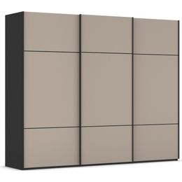 Schwebet&uuml;renschrank Rauch "Kleiderschrank Schrank Garderobe Schlafzimmerschrank SCALE-TRIO", beige (schwarz, glas fango matt, griffleisten schwarz), B:271cm H:223cm T:68cm, Holzwerkstoff, Schr&auml;nke, Schwebet&uuml;renschrank, edle dreigeteilte Front mit 2 Zierleisten Glasfront MADE IN GERMANY