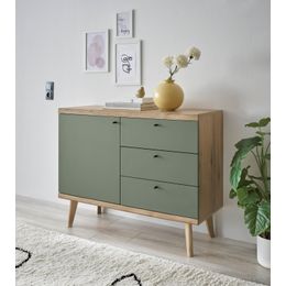 Sideboard Home Affaire "MAVAS", gr&uuml;n (evoke eiche dekor, salbei), B:107cm H:83cm T:40cm, Sideboards, Sideboard, in moderner Trendfarbe, Griffe aus Metall (Schwarz), Breite 107 cm