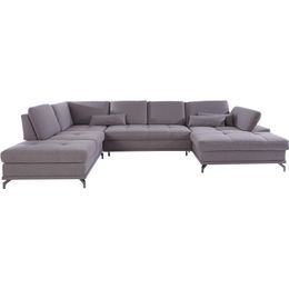Wohnlandschaft OTTO HOME "Costello U-Form, B: 363 cm mit Sitztiefen-, Armteilverstellung &", grau, B:363cm H:89cm T:223cm, 100% Polyester;Samtoptik (100% Polyester), Sofas, Wohnlandschaft, 3 Nierenkissen, optional Bettfunktion & Bettkasten