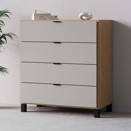 Kommode VOX "SIMPLE Sideboard mit 4 Schubladen, Ma&szlig;e B/T/H: 90/47/94,5 cm", grau (eiche, grau), B:90cm H:94,5cm T:47cm, Holzwerkstoff, Sideboards, Kommode, Soft-Close Function, mit schwarzen Metallgriffe