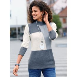 Strickpullover Casual Looks "Pullover", Damen, Gr. 42, blau (rauchblau, ecru, meliert), 50% Baumwolle, 50% Polyacryl, gemustert, mehrfarbig, Pullover Strickpullover