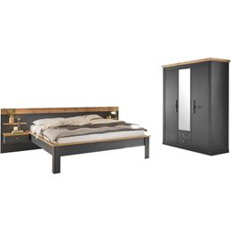Schlafzimmer-Set OTTO HOME "Westminster", grau, B/H: 180cm x 200cm, Schlafzimmerm&ouml;bel-Sets, Schlafzimmer-Set, beinhaltet 1 Bett, Kleiderschrank 3-t&uuml;rig und 2 Wandpaneele