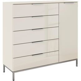 Kombikommode Rauch "Kommode T&uuml;rkommode Sideboard Kombikommode FLIPP mit Glasfront", beige (beige, glas beige (champagner)), B:120cm H:111cm T:42cm, Holzwerkstoff, Sideboards, Kombikommode, 1-t&uuml;rig mit 5 Schubladen und Soft-Close-Funktion sowie Glasfront