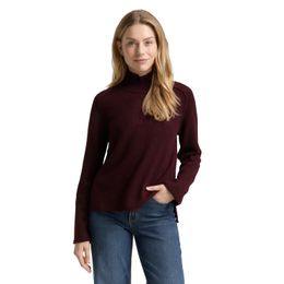 Strickpullover Tom Tailor, Damen, Gr. XL, dunkelrot melange, Strick, Obermaterial: 47% Polyester, 47% Viskose, 6% Polyamid, meliert, loose fit Po-bedeckend, ohne Ausschnitt, Pullover Strickpullover, mit Stehkragen