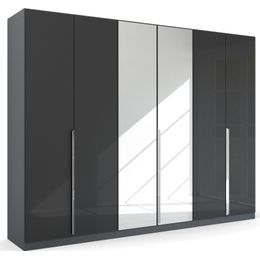 Dreht&uuml;renschrank Rauch "Kleiderschrank Schrank Garderobe Ankleide GLAMOUR BY QUADRA SPIN", grau (graumetallic, hochglanz effektgrau), B:271cm H:210cm T:54cm, Holzwerkstoff, Schr&auml;nke, Dreht&uuml;renschrank, mit Spiegel und Hochglanz-Front, Stangengriff MADE IN GERMANY