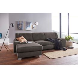 Ecksofa DOMO collection "Anzio L-Form, whlw. Bettfunktion, Federkern, hochwertig, Breite 271 cm", grau (dunkelgrau), B:271cm H:85cm T:160cm, Sofas, Ecksofa, Ohne Bettfunktion, Recamiere links, Luxus-Microfaser, dunkelgrau