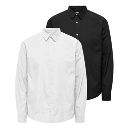 Only & Sons Langarmhemd ONLY & SONS "ONSFLORIAN LIFE LS POPLIN SHIRT 2- PACK", Herren, Gr. M, N-Gr, wei&szlig; (schwarz pack:1wei&szlig; 1schwarz), Web, Obermaterial: 65% Polyester, 35% Baumwolle, unifarben, slim fit, Hemden Langarmhemd