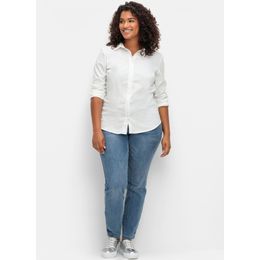 Stretch-Jeans sheego, Damen, Gr. 24, Kurzgr&ouml;&szlig;en, blau (blau denim), 96% Baumwolle, 4% Elasthan, unifarben, lang, Jeans Stretch-Jeans